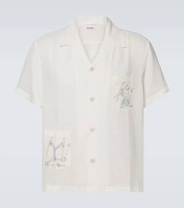 BODE Skiers Linen Bowling Shirt - White
