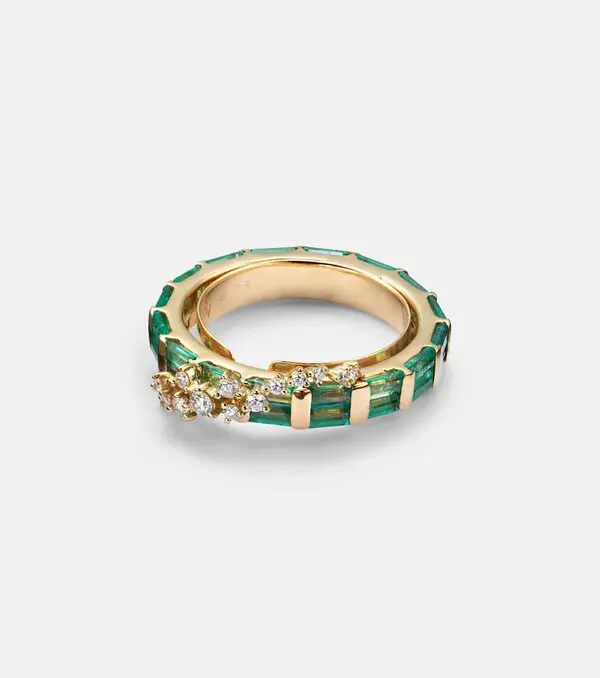ANANYA Scatter 18kt Ring With Emeralds And Diamonds - Gold