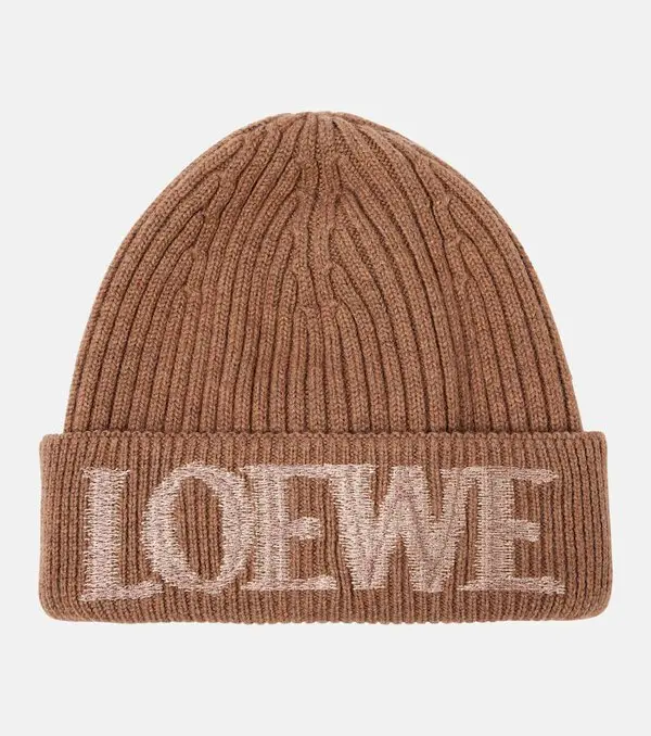 Loewe Logo Ribbed Wool-blend Beanie - Brown
