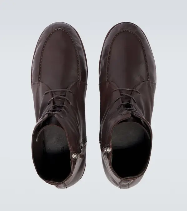 Auralee Leather Ankle Boots With Side Zip - Brown