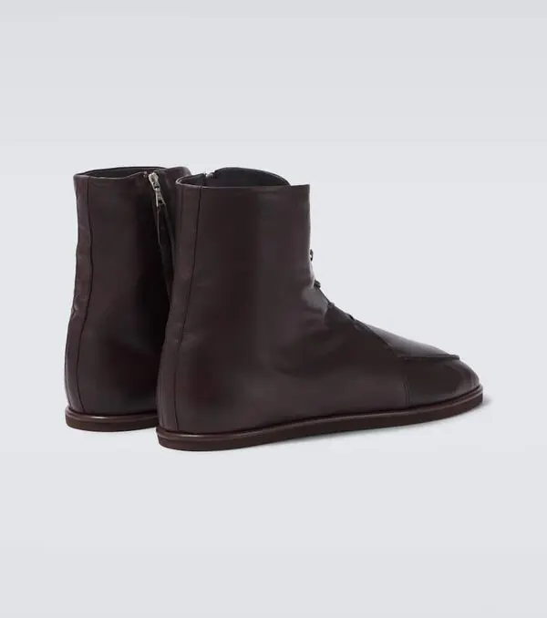 Auralee Leather Ankle Boots With Side Zip - Brown