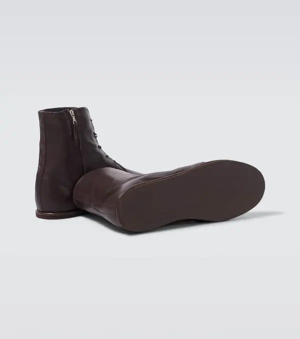 Auralee Leather Ankle Boots With Side Zip - Brown