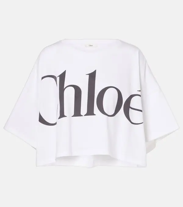 Chloé Logo Cropped Cotton T-shirt - White