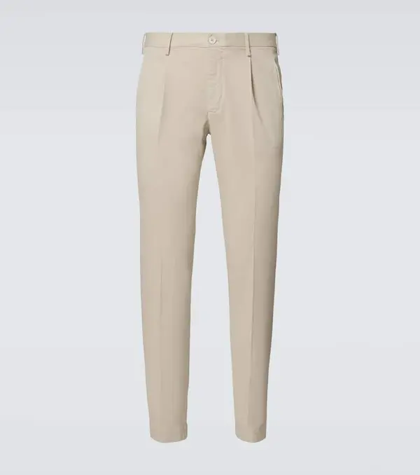 SLOWEAR Incotex Pleated Cotton Tapered Trousers