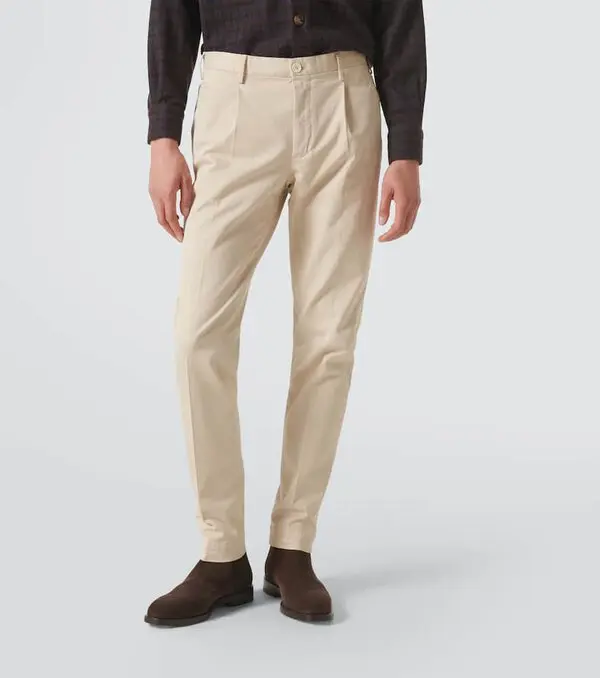 SLOWEAR Incotex Pleated Cotton Tapered Trousers
