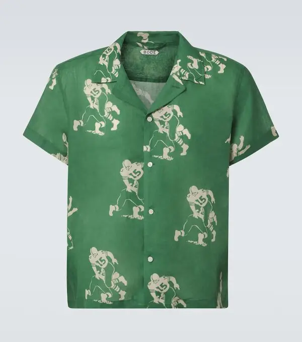BODE Football Silhouette Linen Shirt - Green