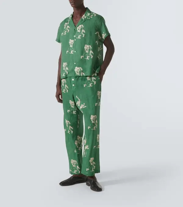 BODE Football Silhouette Linen Shirt - Green