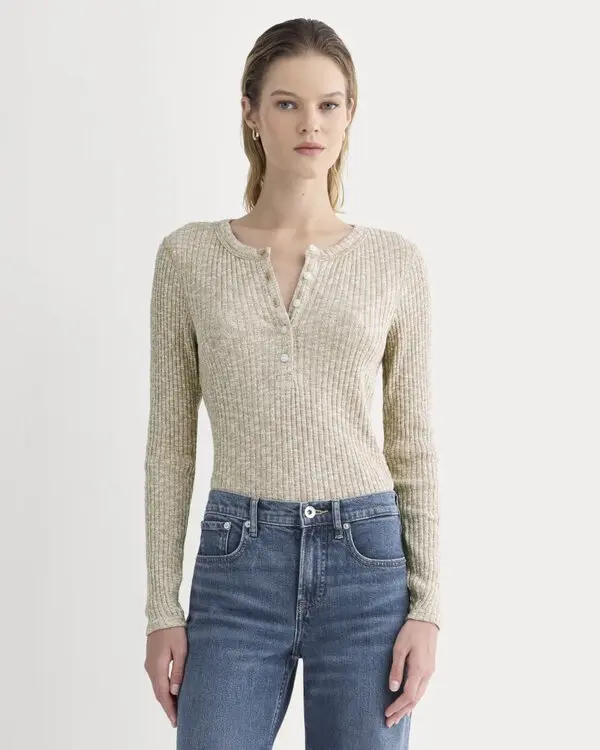 Everlane Cozy Rib Henley - Cornstalk / Bone Twist