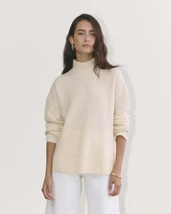 Everlane Honeycomb Rib Knit Wool Cashmere Sweater - Bone