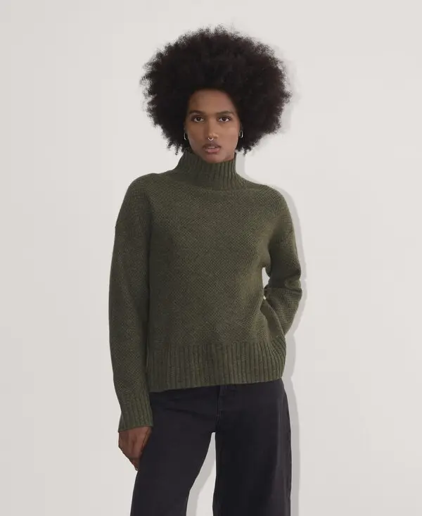 Everlane Honeycomb Funnel Neck Wool-cashmere Sweater - Heathered Army Green