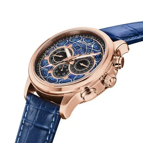 HERITOR AUTOMATIC Apostle Leather-band Watch - Rose Gold/blue