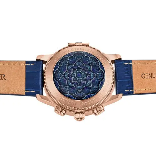 HERITOR AUTOMATIC Apostle Leather-band Watch - Rose Gold/blue
