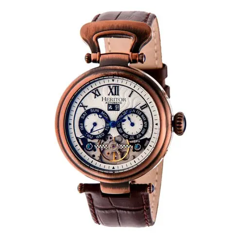 HERITOR AUTOMATIC Semi-skeleton Leather-band Watch - Bronze