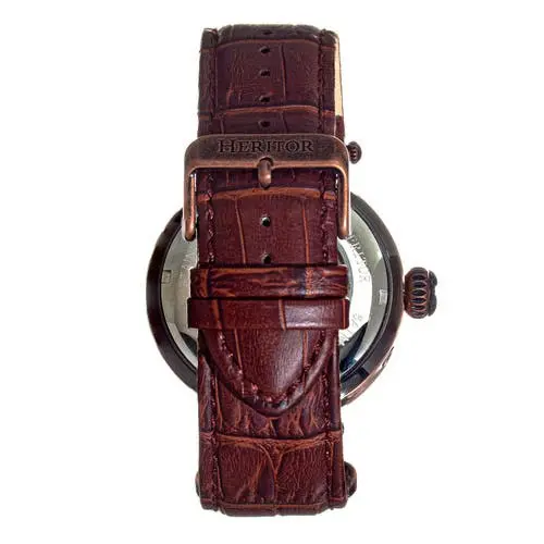 HERITOR AUTOMATIC Semi-skeleton Leather-band Watch - Bronze