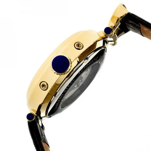 HERITOR AUTOMATIC Semi-skeleton Leather-band Watch - Gold/black