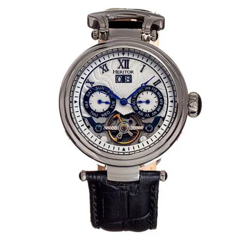 HERITOR AUTOMATIC Semi-skeleton Leather-band Watch - Silver