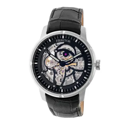 HERITOR AUTOMATIC Heritor Ryder Skeleton Strap Watch - Black/silver