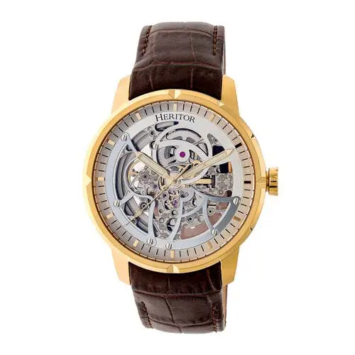 HERITOR AUTOMATIC Heritor Ryder Skeleton Strap Watch - Brown/gold
