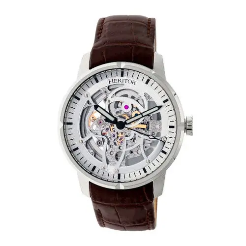 HERITOR AUTOMATIC Heritor Ryder Skeleton Strap Watch - Brown/silver