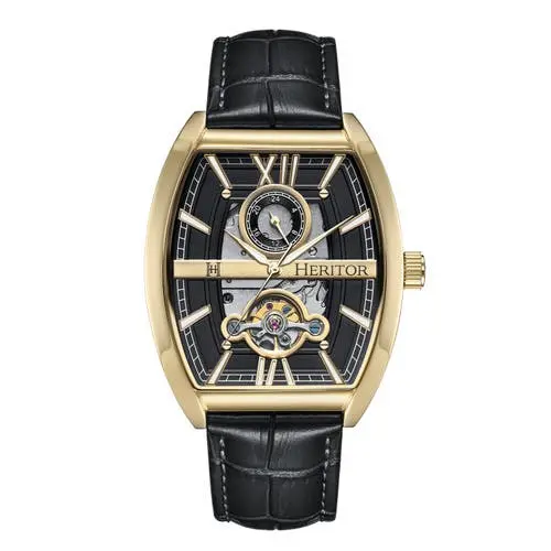 HERITOR AUTOMATIC Semi-skeleton Leather-band Watch - Gold/black