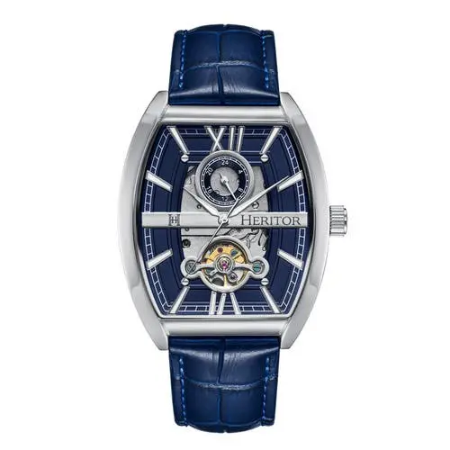 HERITOR AUTOMATIC Semi-skeleton Leather-band Watch - Silver/blue