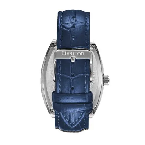 HERITOR AUTOMATIC Semi-skeleton Leather-band Watch - Silver/blue