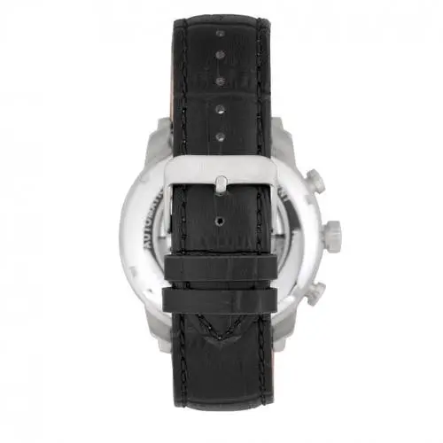 HERITOR AUTOMATIC Semi-skeleton Leather-band Watch With Day/date - Silver/black