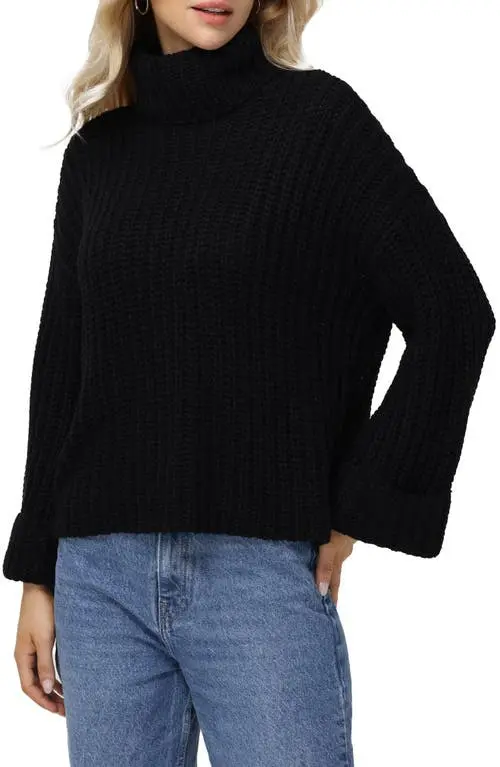 525 America 525 Vida Bell Sleeve Turtleneck Sweater - Black