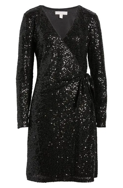 Chelsea28 Long Sleeve Sequin Wrap Minidress In Black - 55% Off |  Editorialist