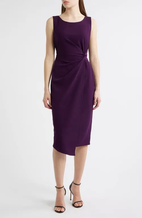 CONNECTED APPAREL Side Knot Sleeveless Sheath Midi Dress - Aubergine