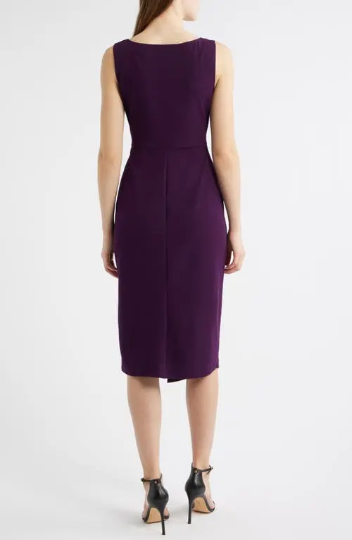 CONNECTED APPAREL Side Knot Sleeveless Sheath Midi Dress - Aubergine