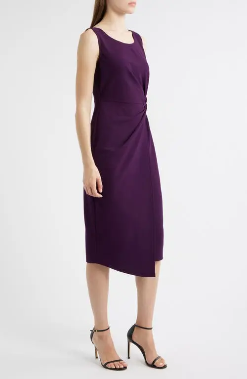 CONNECTED APPAREL Side Knot Sleeveless Sheath Midi Dress - Aubergine