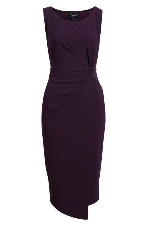 CONNECTED APPAREL Side Knot Sleeveless Sheath Midi Dress - Aubergine