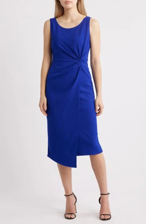 CONNECTED APPAREL Side Knot Sleeveless Sheath Midi Dress