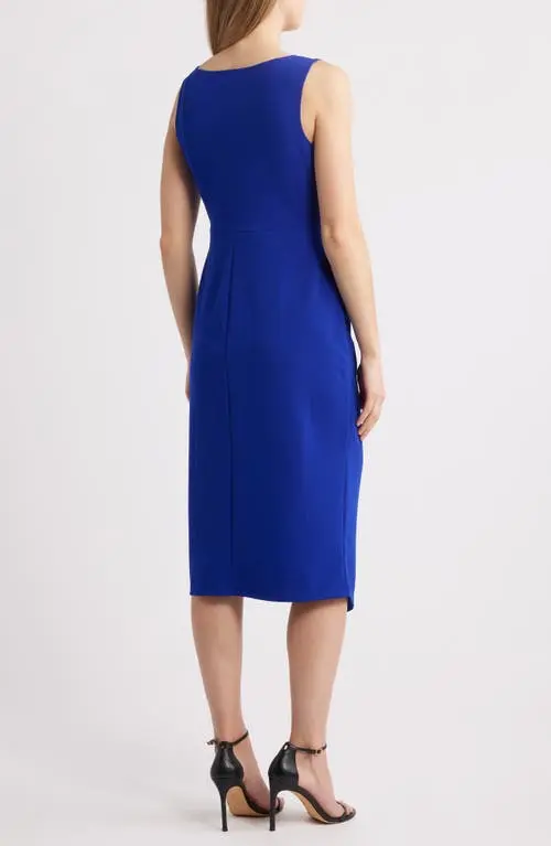CONNECTED APPAREL Side Knot Sleeveless Sheath Midi Dress