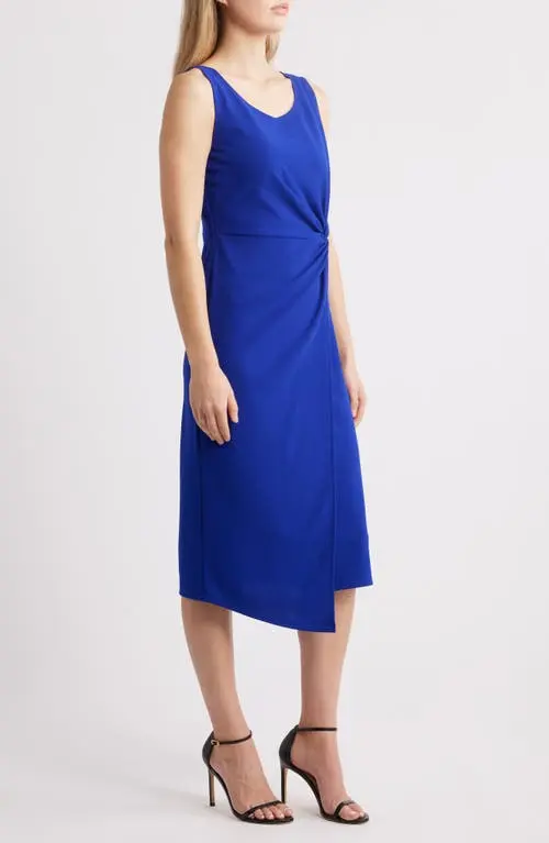 CONNECTED APPAREL Side Knot Sleeveless Sheath Midi Dress