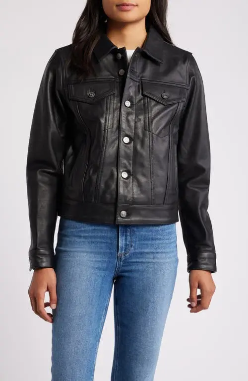 SCHOTT Leather Trucker Jacket - Black