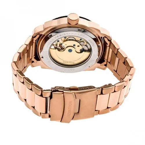 HERITOR AUTOMATIC Heritor Helmsley Semi-skeleton Bracelet Watch - Rose Gold/black