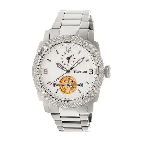 HERITOR AUTOMATIC Helmsley Semi-skeleton Bracelet Watch - Silver/white