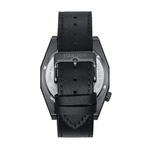 HERITOR AUTOMATIC Amadeus Semi-skeleton Leather-band Watch - Black/black