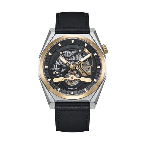 HERITOR AUTOMATIC Amadeus Semi-skeleton Leather-band Watch - Gold/black