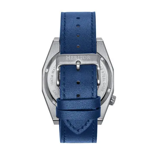 HERITOR AUTOMATIC Amadeus Semi-skeleton Leather-band Watch - Silver/blue