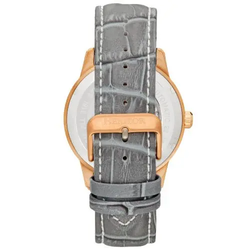 HERITOR AUTOMATIC Semi-skeleton Leather-band Watch - Rose Gold/gray