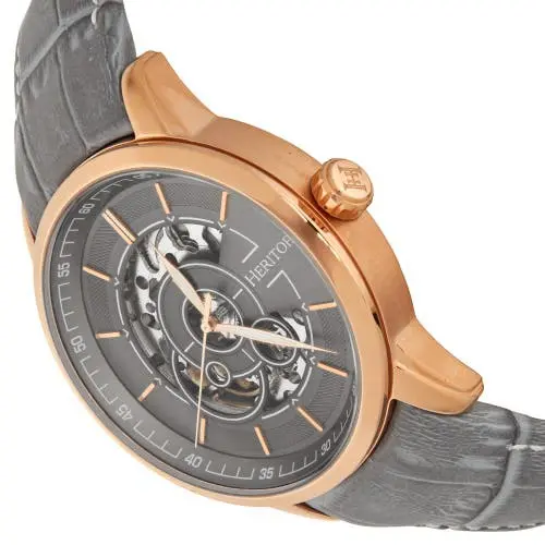 HERITOR AUTOMATIC Semi-skeleton Leather-band Watch - Rose Gold/gray