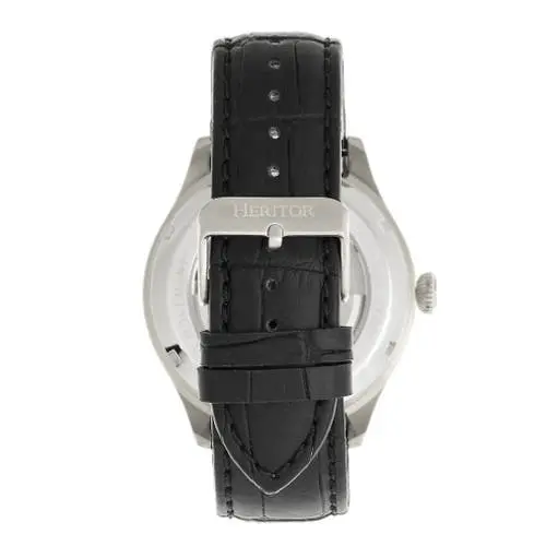 HERITOR AUTOMATIC Semi-skeleton Leather-band Watch - Black