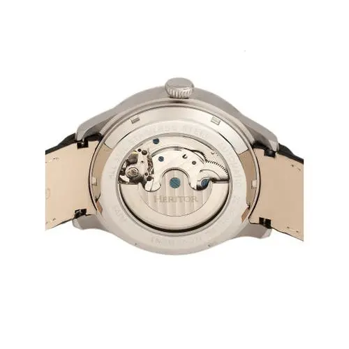 HERITOR AUTOMATIC Semi-skeleton Leather-band Watch - Silver/black