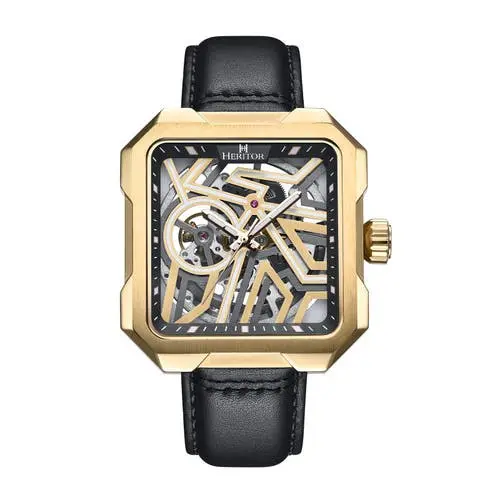 HERITOR AUTOMATIC Campbell Leather-band Skeleton Watch - Gold