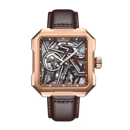 HERITOR AUTOMATIC Campbell Leather-band Skeleton Watch - Rose Gold/brown