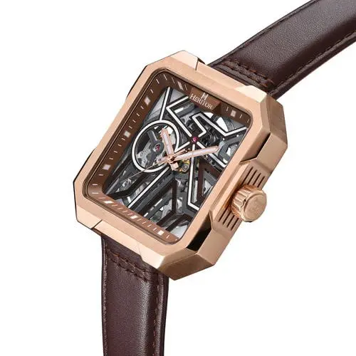 HERITOR AUTOMATIC Campbell Leather-band Skeleton Watch - Rose Gold/brown