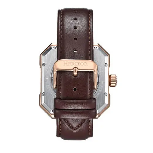 HERITOR AUTOMATIC Campbell Leather-band Skeleton Watch - Rose Gold/brown